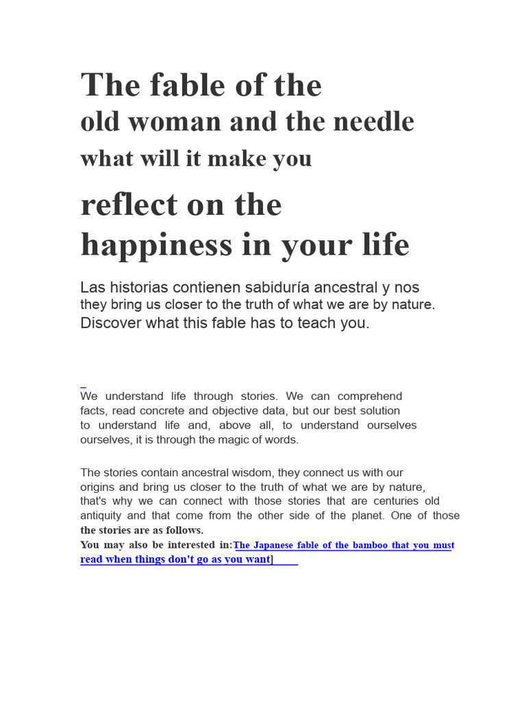 The Fable of the Old Woman and the Needle That Will Make You Reflect on ...