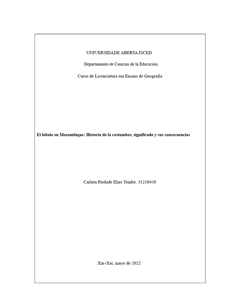 Lobolo en Mozambique: Historia y Consecuencias | PDF | Matrimonio | Mujer