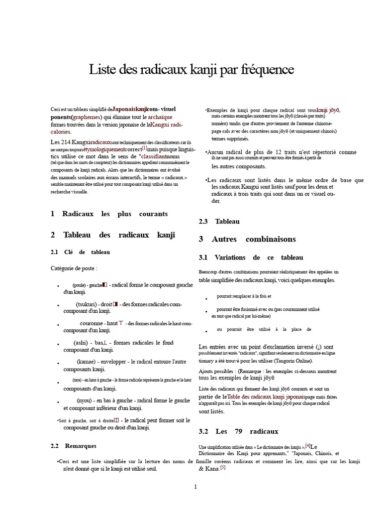 Radicaux kanji : liste par fréquence | PDF | Kanji | Graphèmes