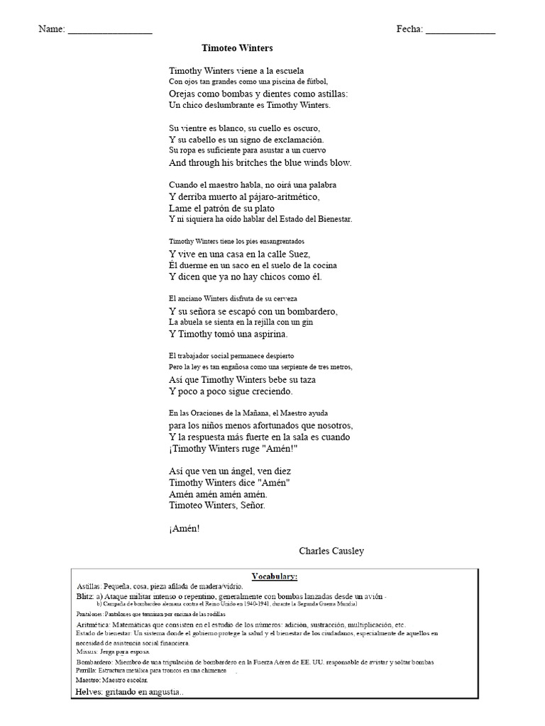 Análisis del poema "Timothy Winters" | PDF