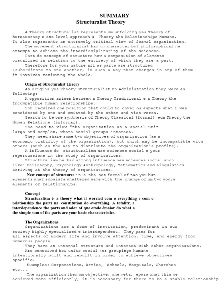 Summary of Structuralist Theory | PDF | Behavior | Systems Theory
