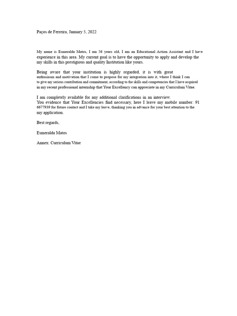 Spontaneous Application Letter 1 | PDF