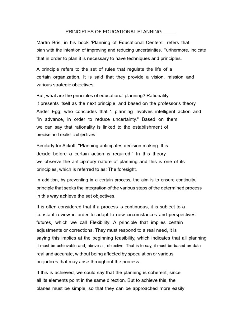 Key Principles of Educational Planning | PDF | Planning | Rationality