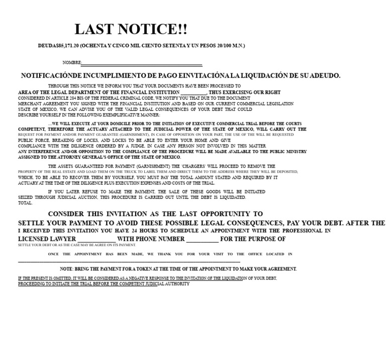 Last Notice: Debt Settlement Required | PDF | Justice | Crime & Violence