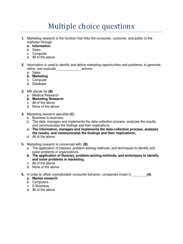 Marketing Research Multiple Choice Questions | PDF | Hypothesis ...