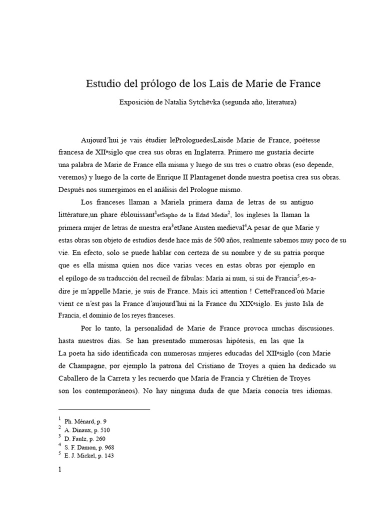 Exposición - Prólogo de Los Lais de Marie de France (Sytcheva) | PDF