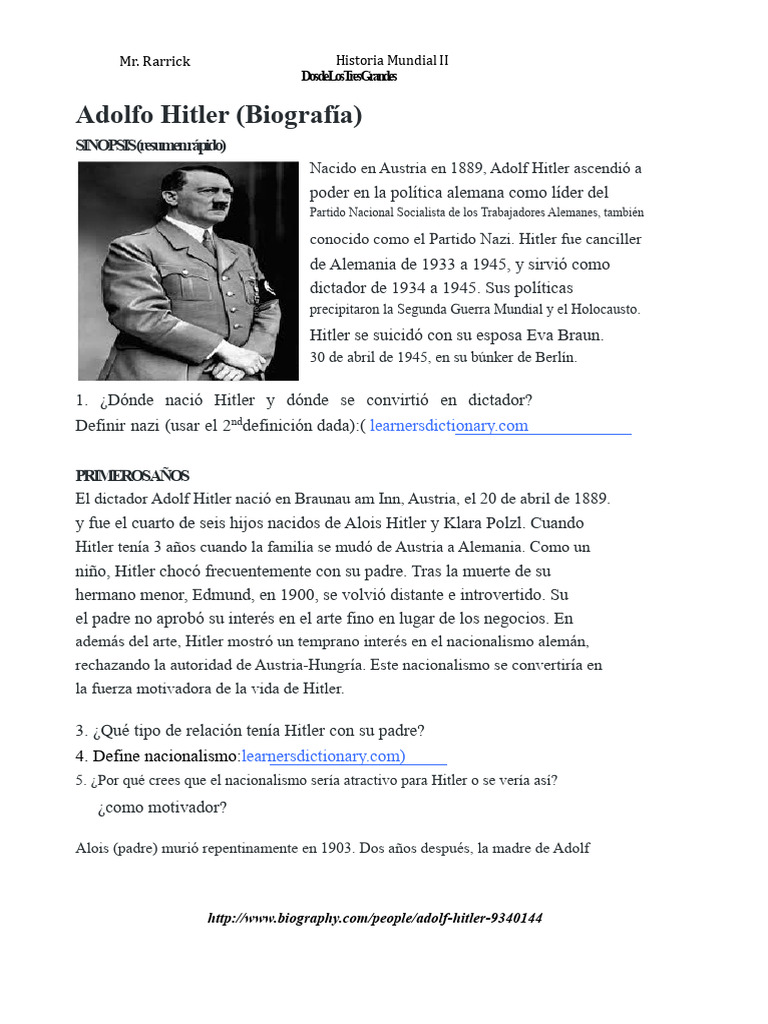 Biografía de Adolf Hitler: Ascenso y Dictadura | PDF | Adolf Hitler ...