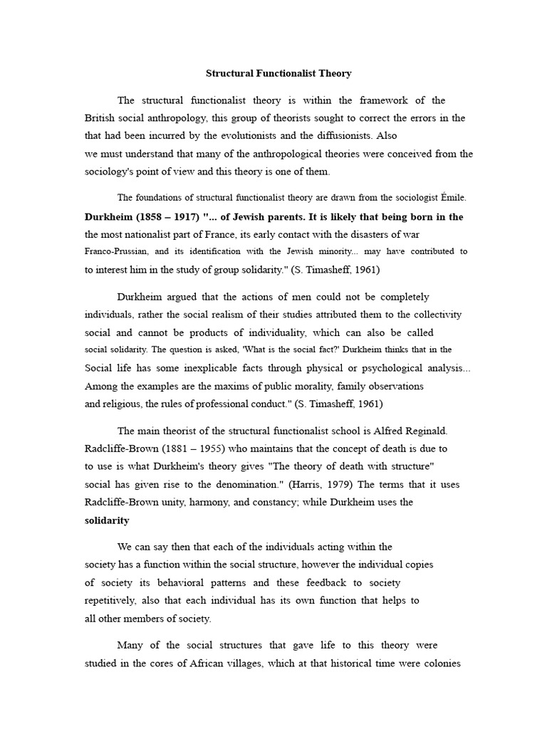 Structural functionalist theory | PDF | Émile Durkheim | Social Structure