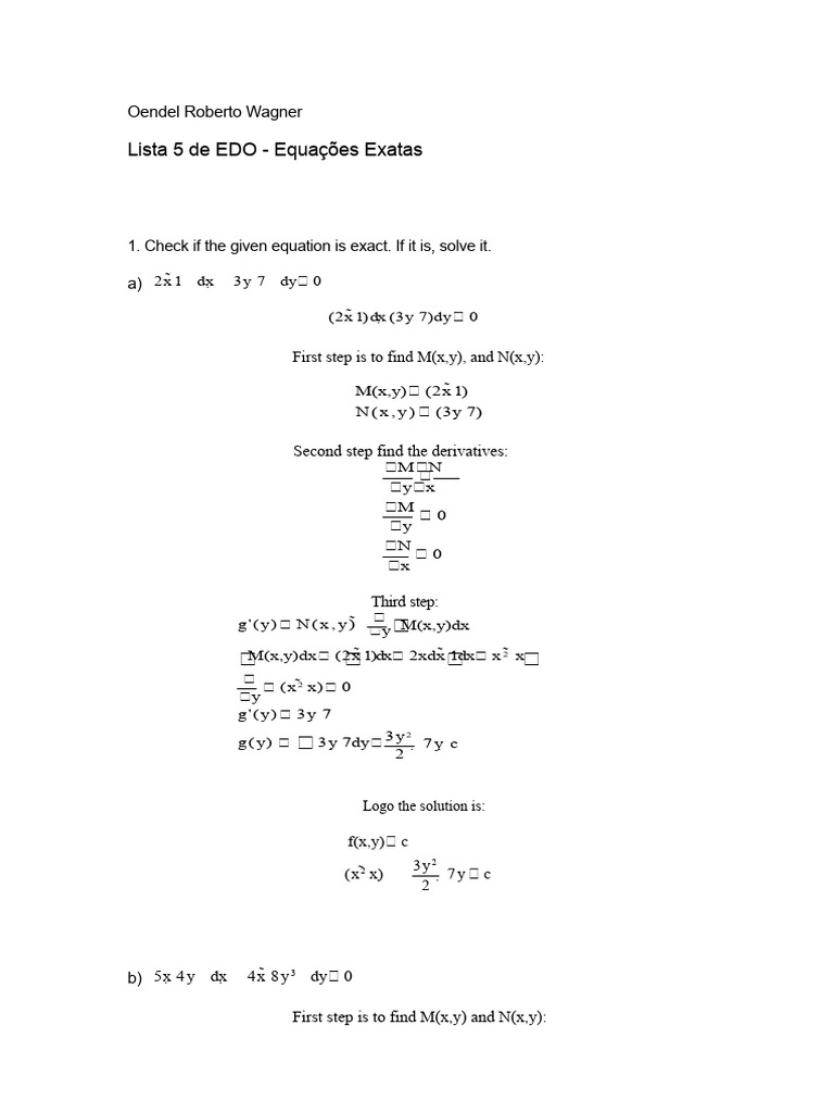 Exercises - Exact Equations - ODE - Solved | PDF