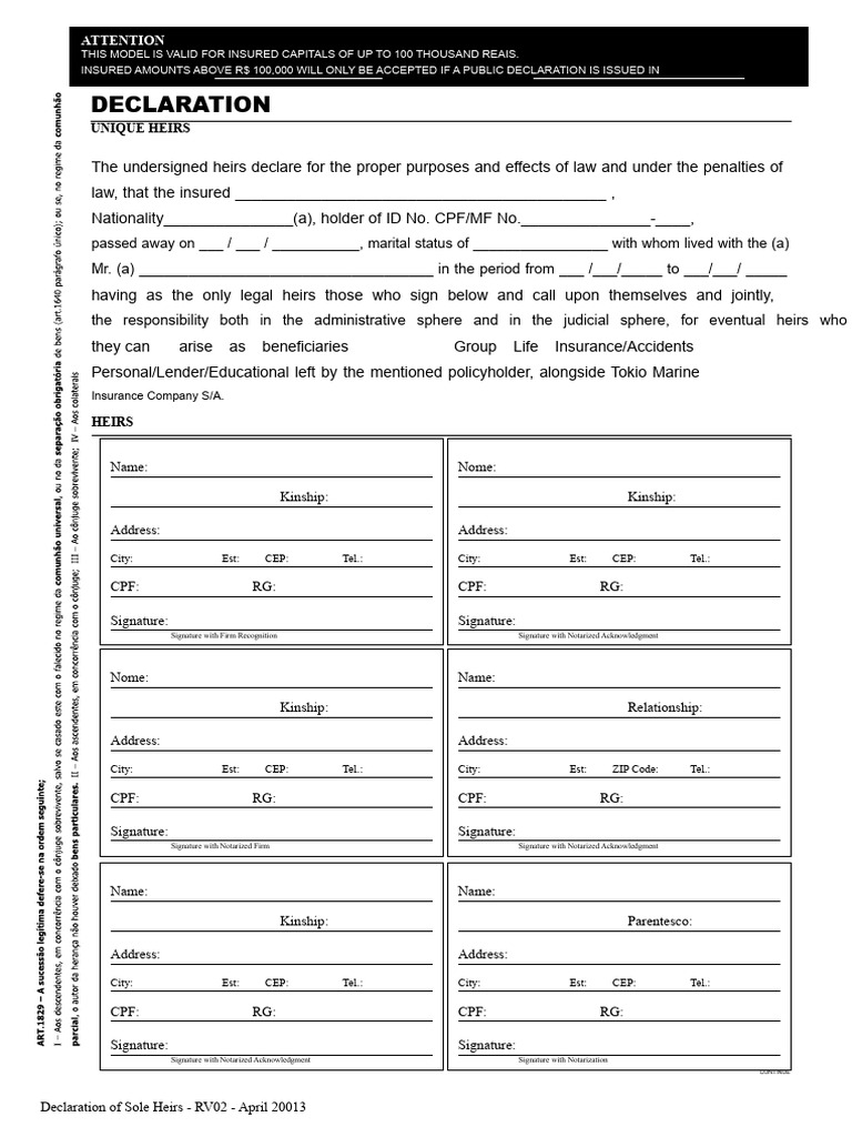 Declaration of Sole Heirs Template | PDF | Common Law | Justice