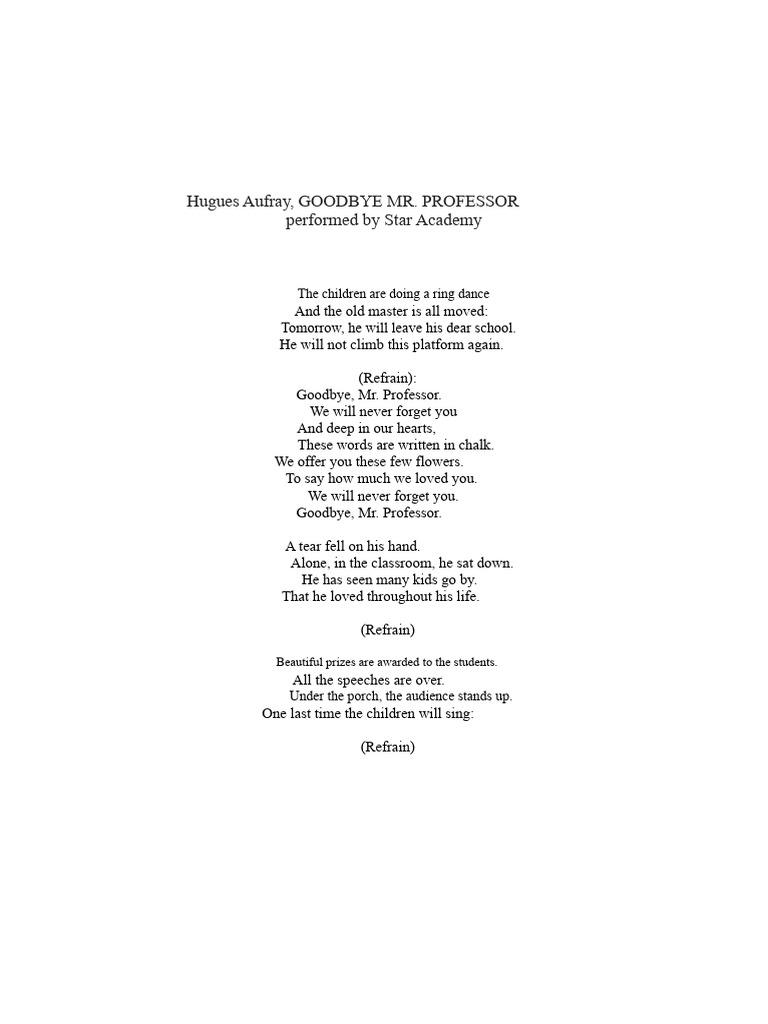 Goodbye Mr. Professor Lyrics | PDF