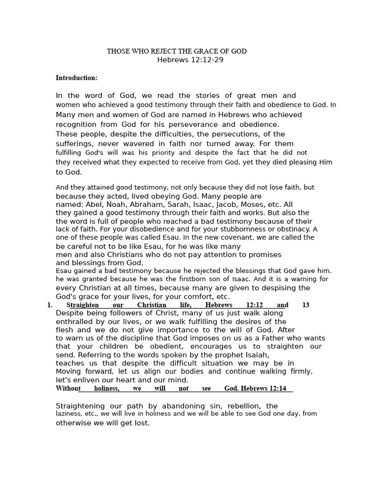 Rejecting God's Grace: A Warning | PDF | Isaac | Religious Belief And ...