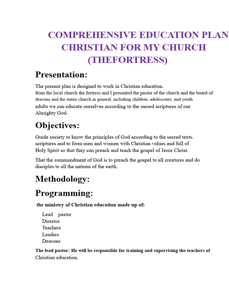 Christian Education Plan for The Fortress | PDF | God In Christianity ...