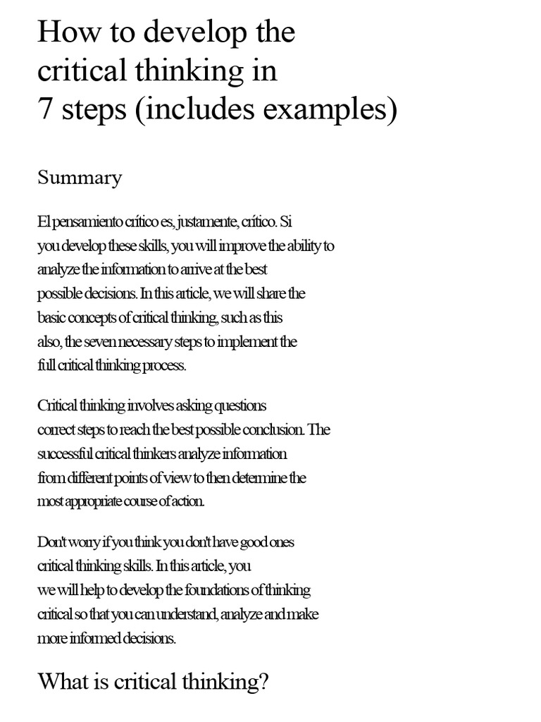 7 Steps to Enhance Critical Thinking | PDF | Thought | Critical Thinking