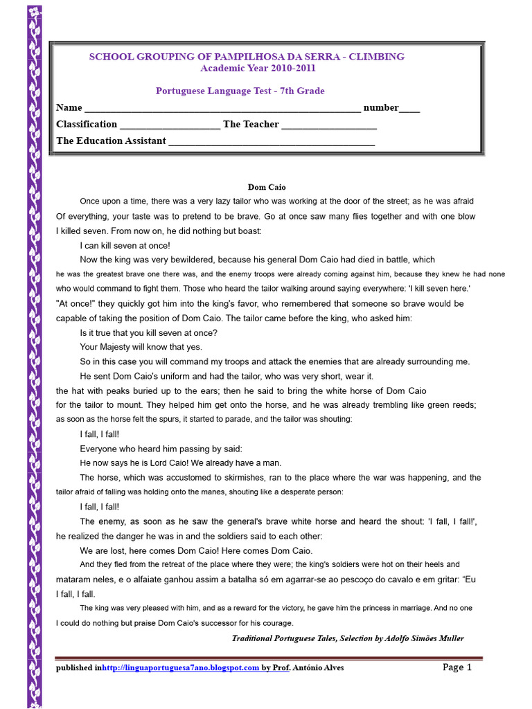 Traditional Tale - Assessment Test (blog7 10-11) | PDF