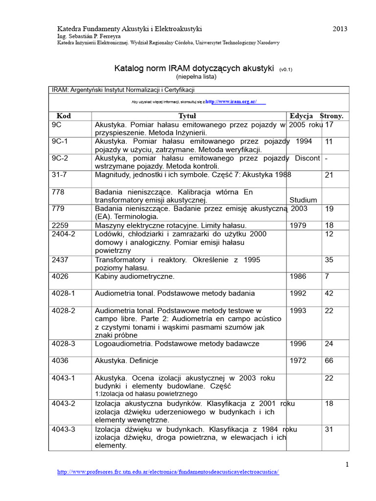 Normy IRAM-Akustyka (v0 - 1) | PDF