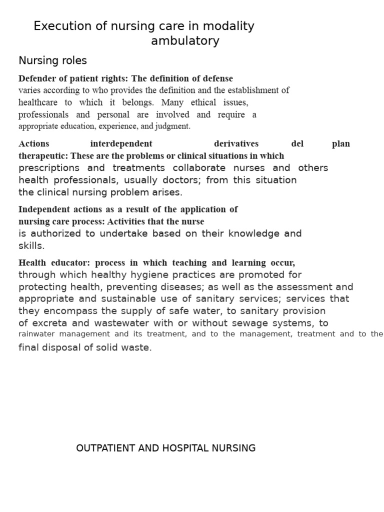 Nursing Care in Outpatient Settings | PDF