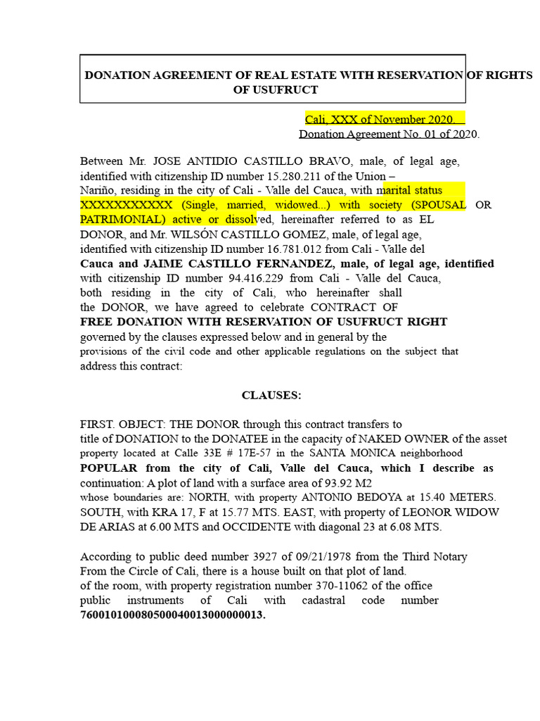 Real Estate Donation Agreement Template | PDF | Deed | Taxes
