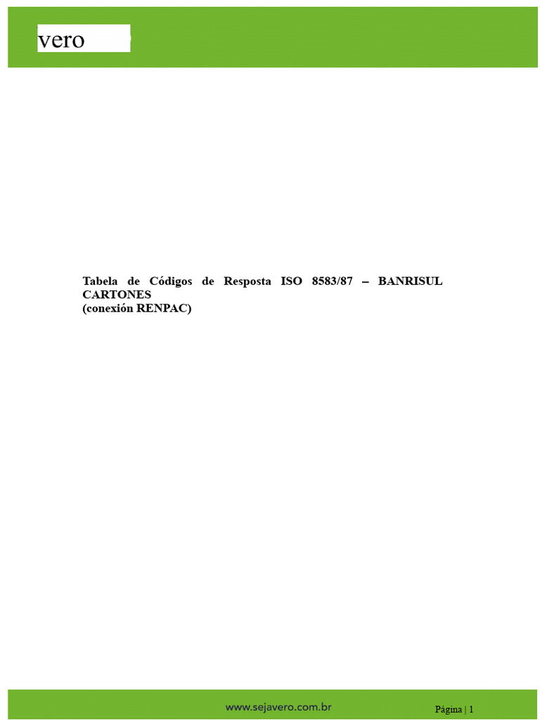 Códigos de Respuesta ISO 8583/87 Banrisul | PDF | Emv | Pagos