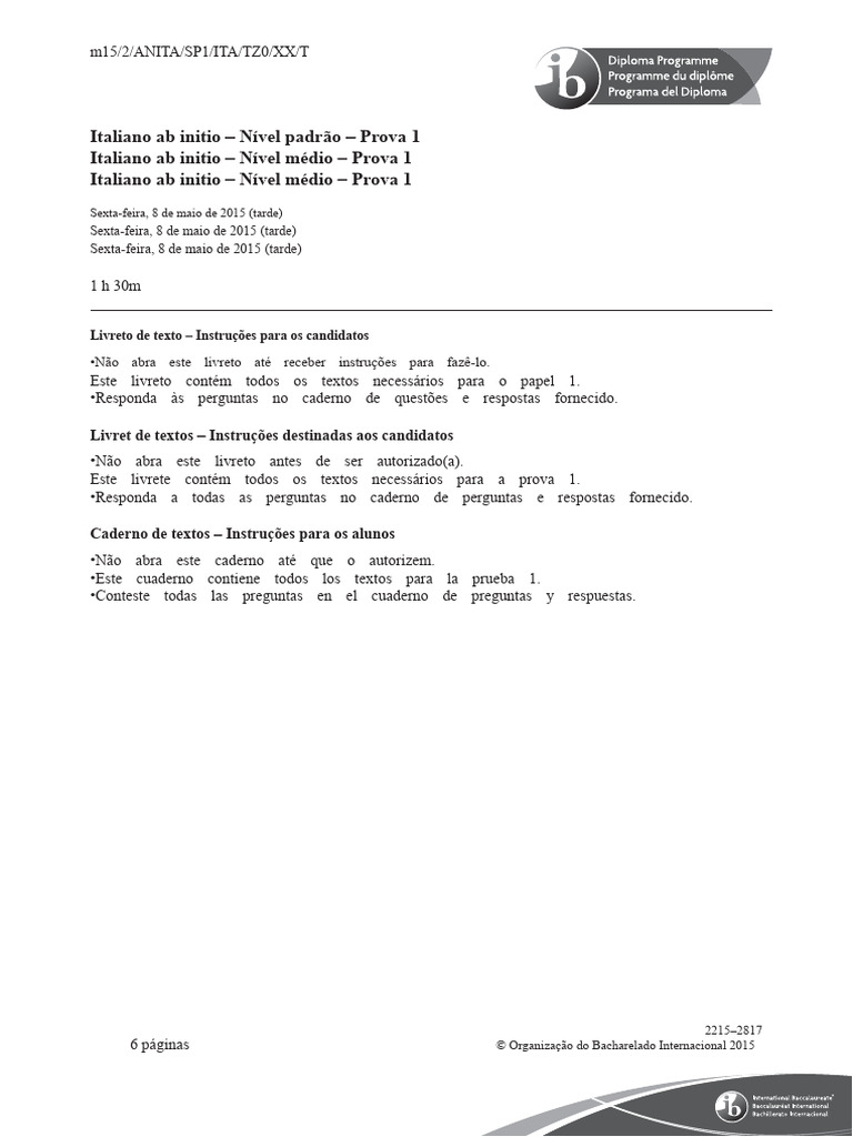 Provas de Italiano Ab Initio 2015 | PDF | Cidade | Itália