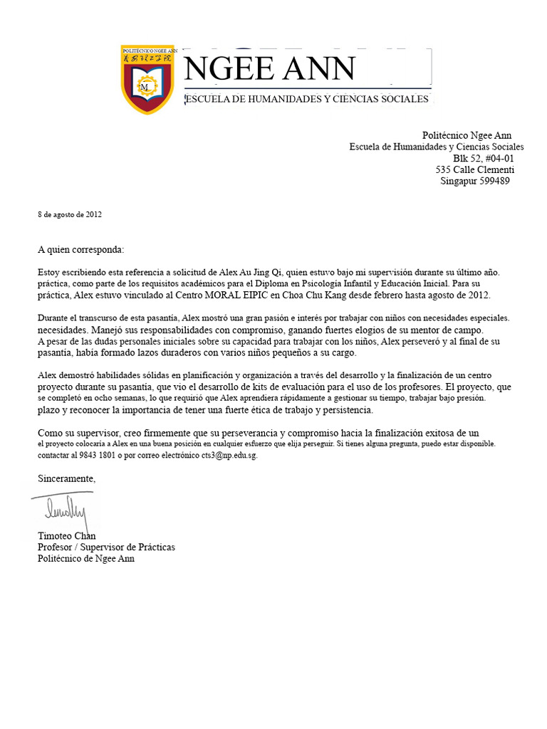 Referencia para Alex Au Jing Qi | PDF