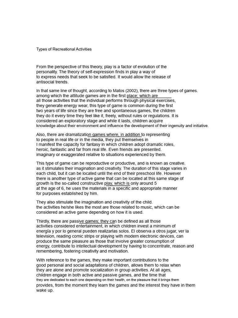 Types of Recreational Games Explained | PDF | Creativity | Liberal Arts ...