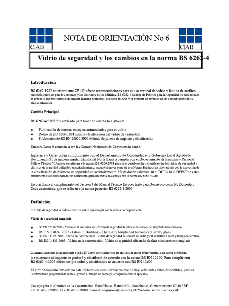 CGN 6 Vidrio de Seguridad y Los Cambios en La BS 6262 4 | PDF | Lentes ...