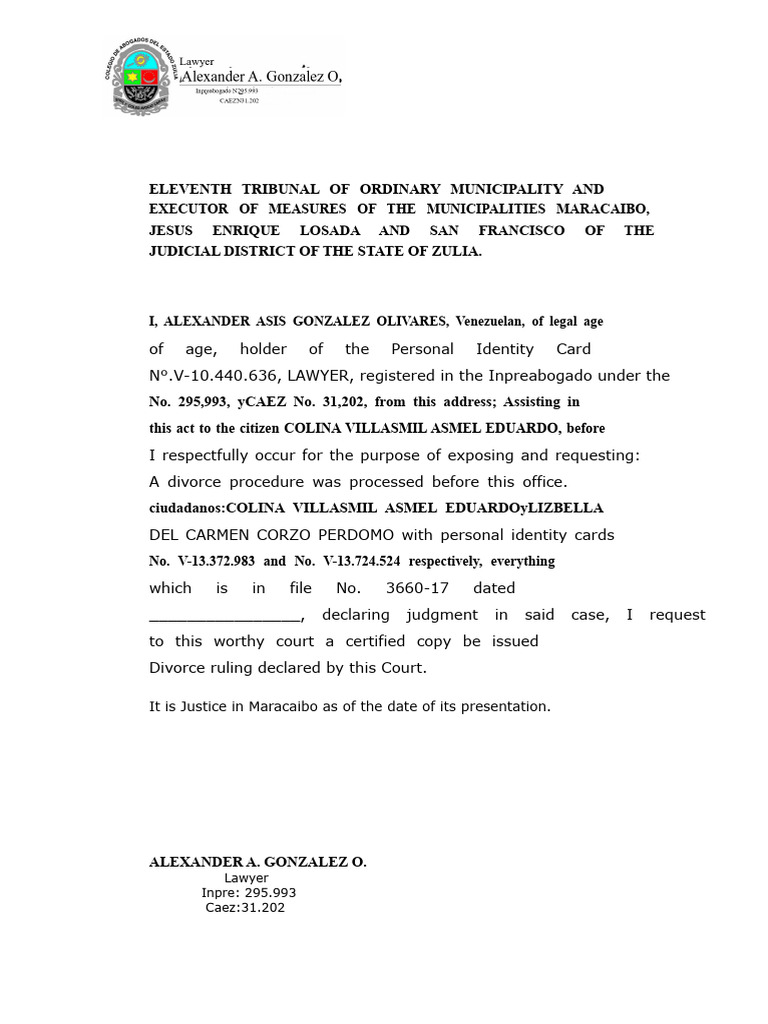 Written Request For Certified Copy of Divorce Decree | PDF