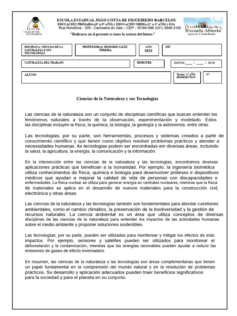 CIENCIAS DE LA NATURALEZA Y SUS TECNOLOGÍAS 1° PROPEDEÚTICO (ACTIVIDAD ...
