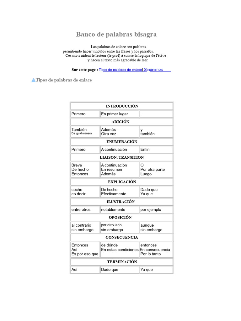 Banco de Palabras de Enlace en Español | PDF | Epistemología