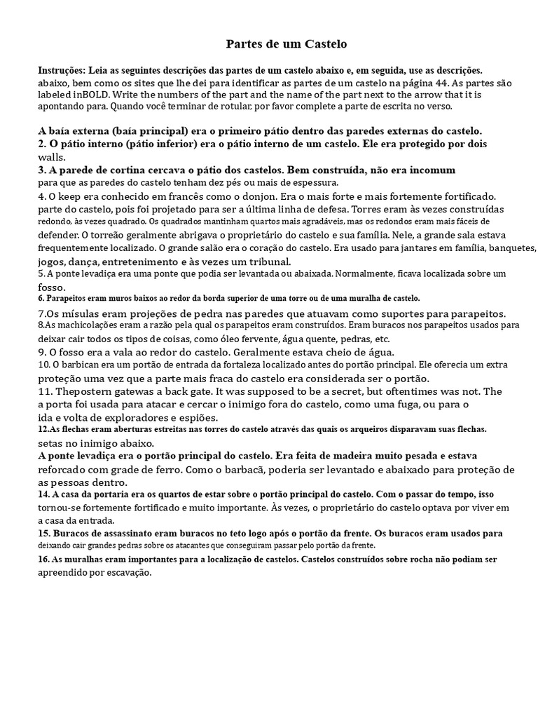 partes de um castelo pdf | PDF | Castelo