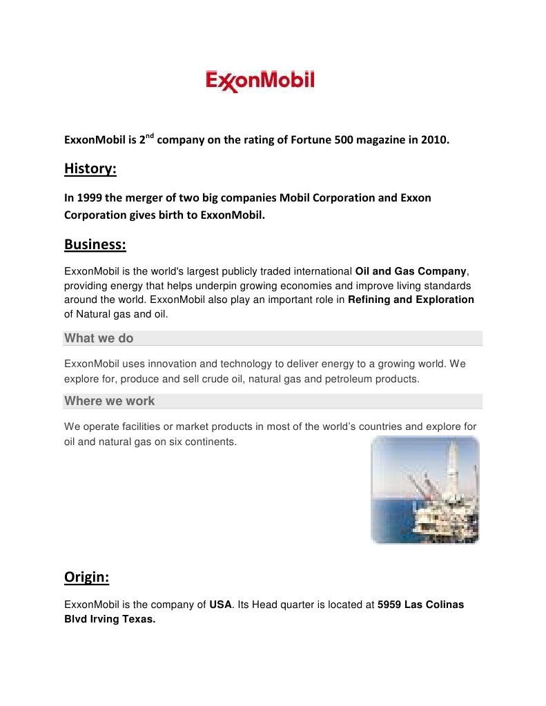 History:: Exxonmobil Is 2 Company On The Rating of Fortune 500 Magazine ...