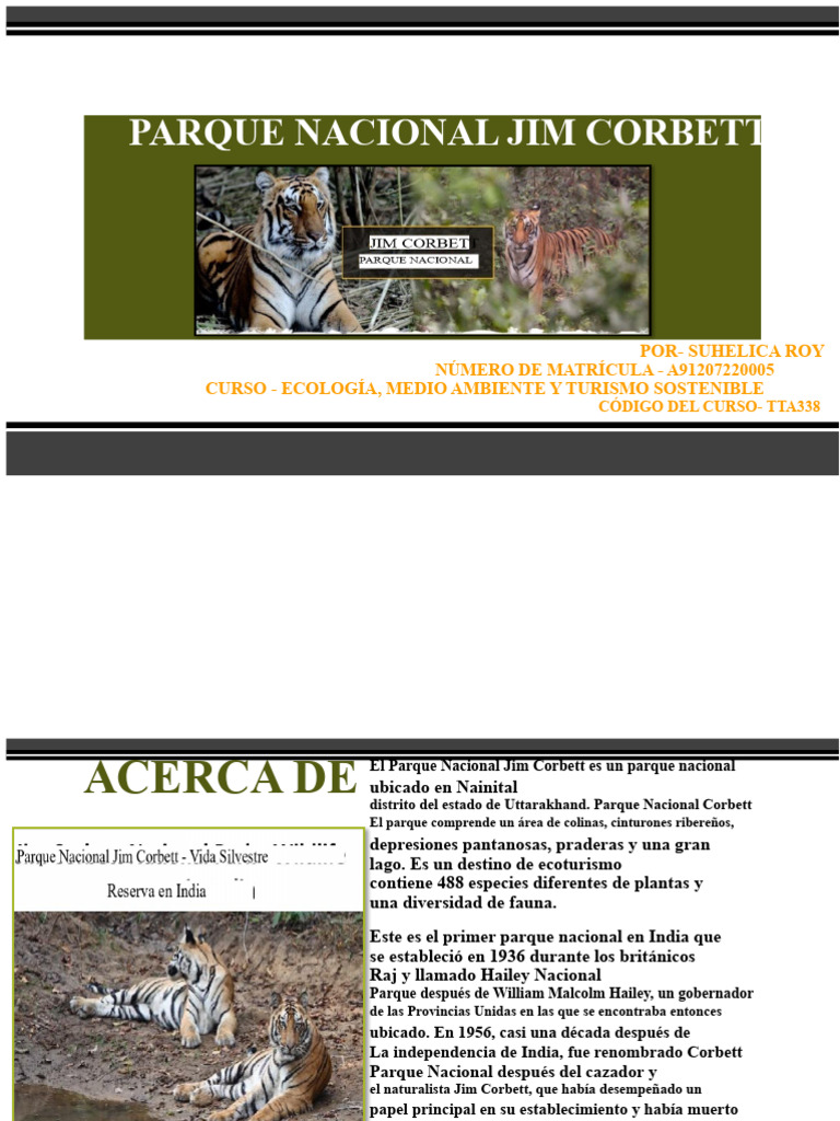 Parque Nacional Jim Corbett: Ecoturismo y Fauna | PDF | Tigre | parque ...