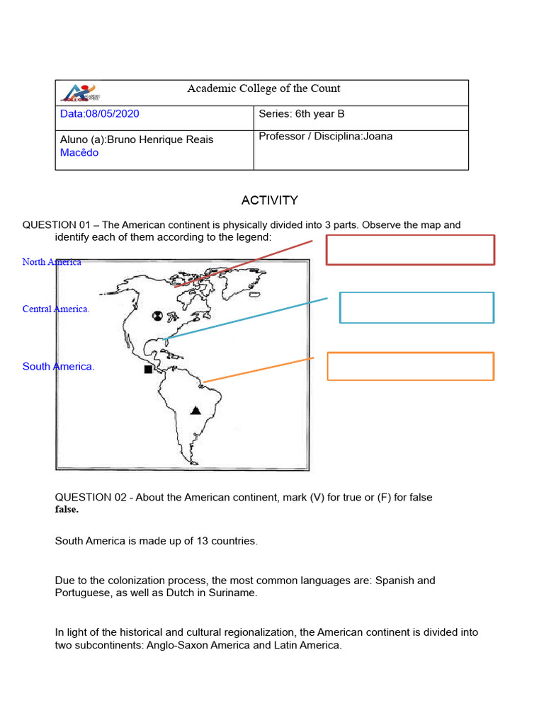 American Continent Geography Quiz | PDF