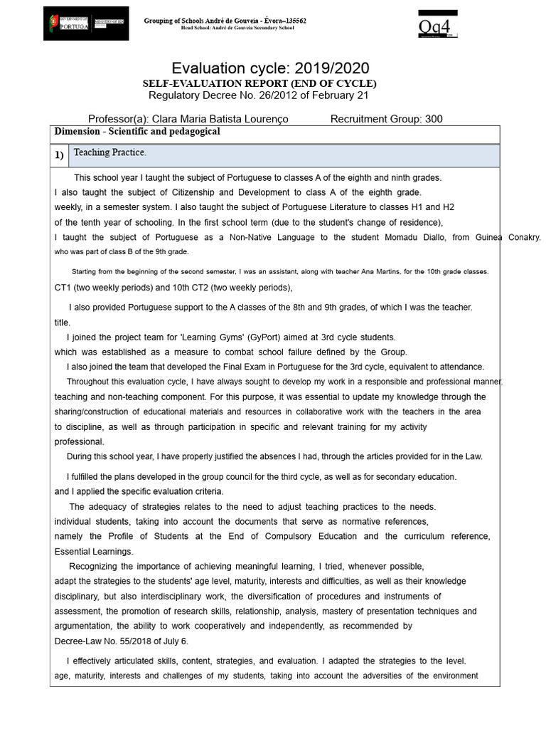 Self-Evaluation Report: Teacher Performance | PDF | Educational ...