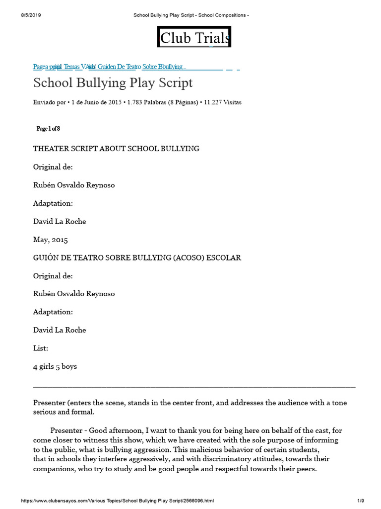 Theater Script on School Bullying - School Compositions | PDF ...