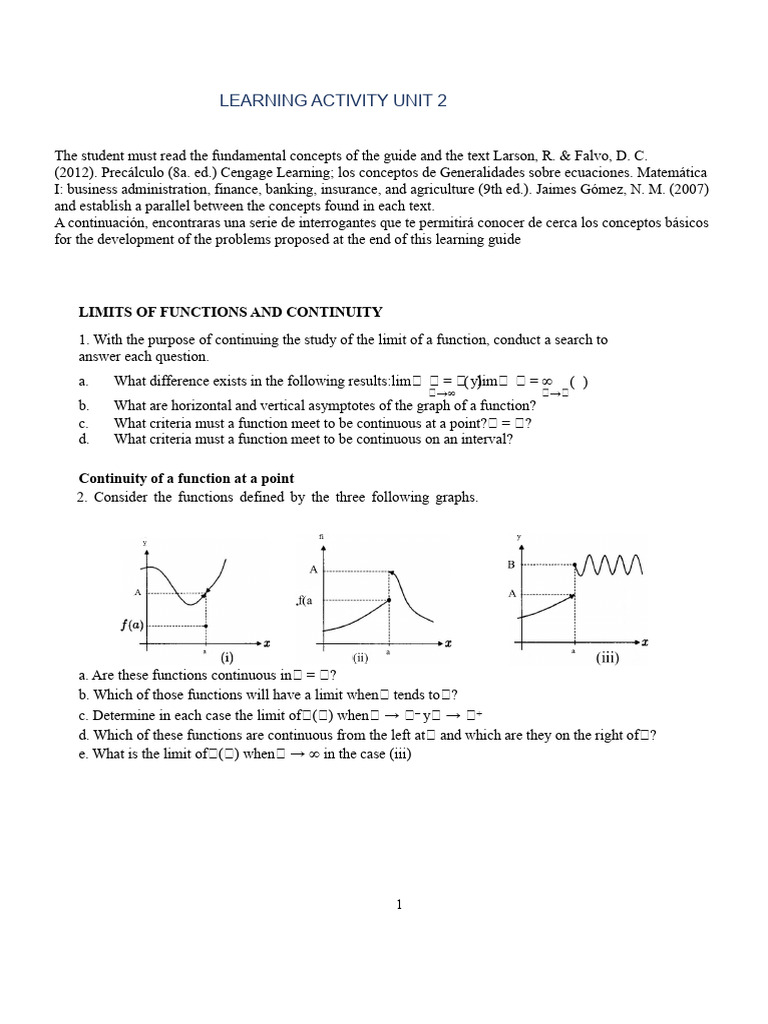LEARNING ACTIVITY UNIT 2 | PDF | Asymptote | Function (Mathematics)