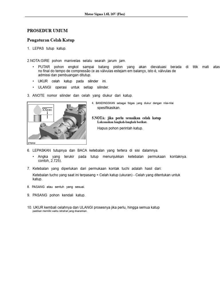 Pengaturan Celah Katup Motor Sigma 1.6L | PDF