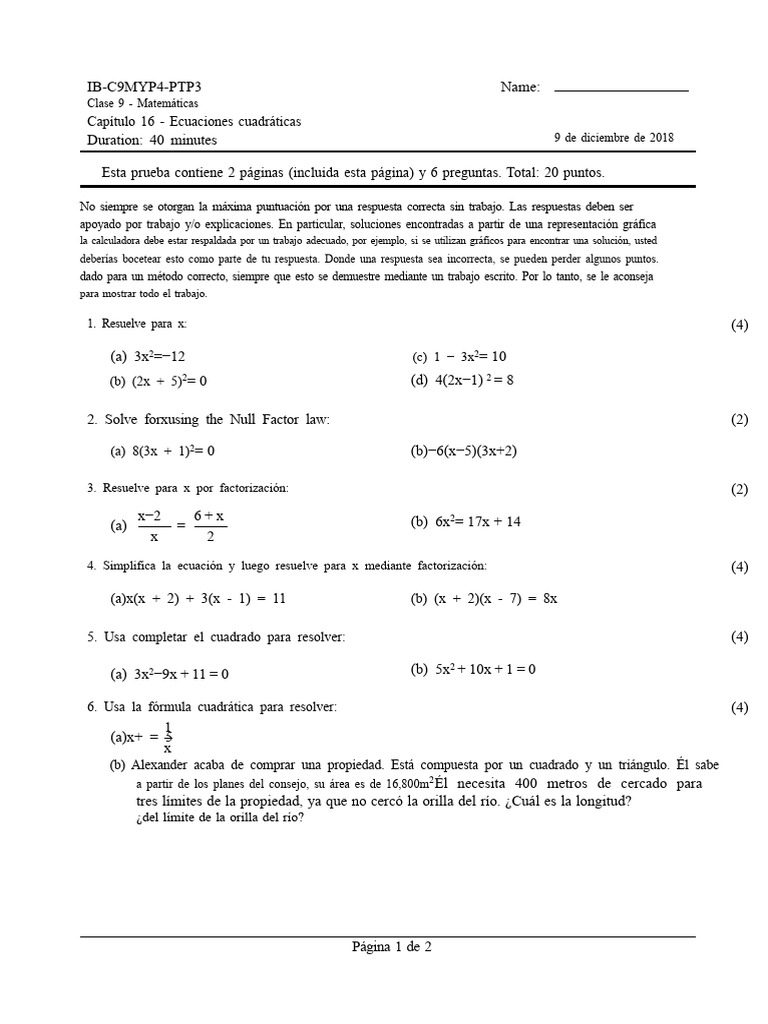 2018-12-06_IB-Clase-9_Matemáticas-Capítulo-16-Ecuaciones-Cuadráticas.pdf | PDF | Ecuación ...