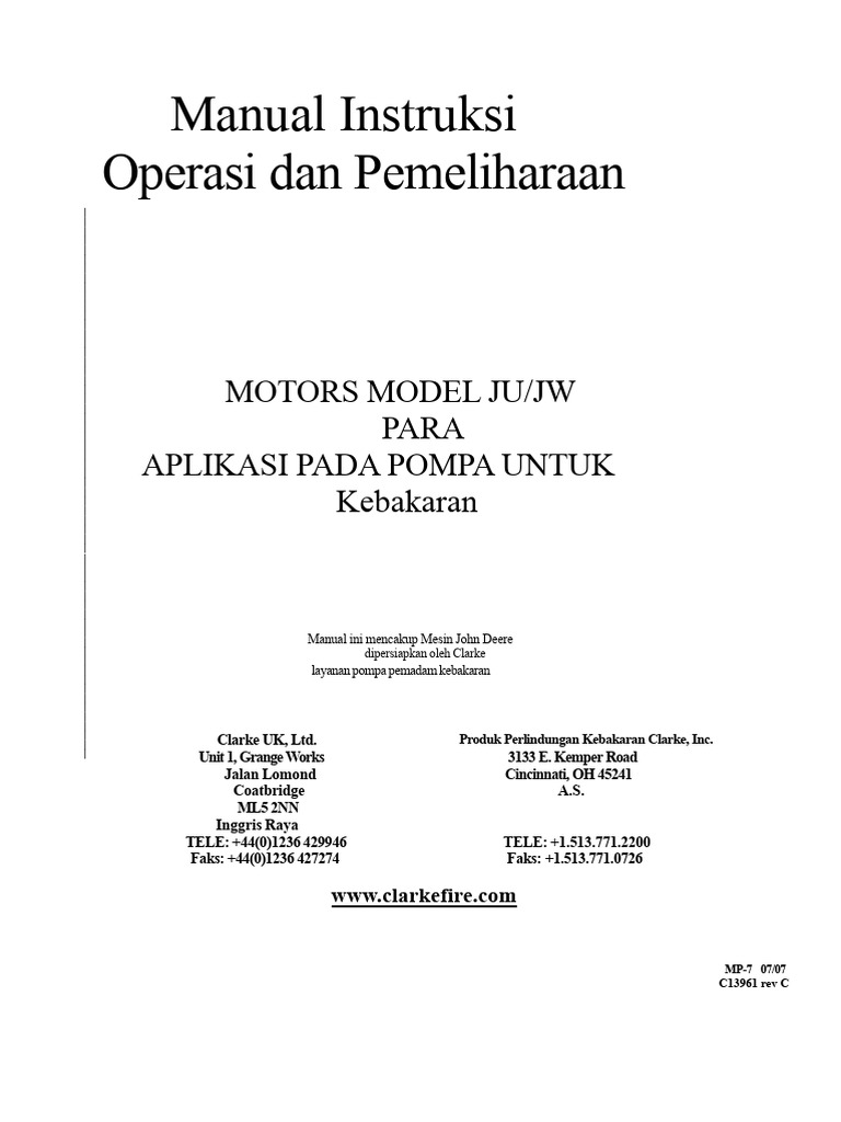 Panduan Operasi dan Pemeliharaan Motor JU/JW | PDF