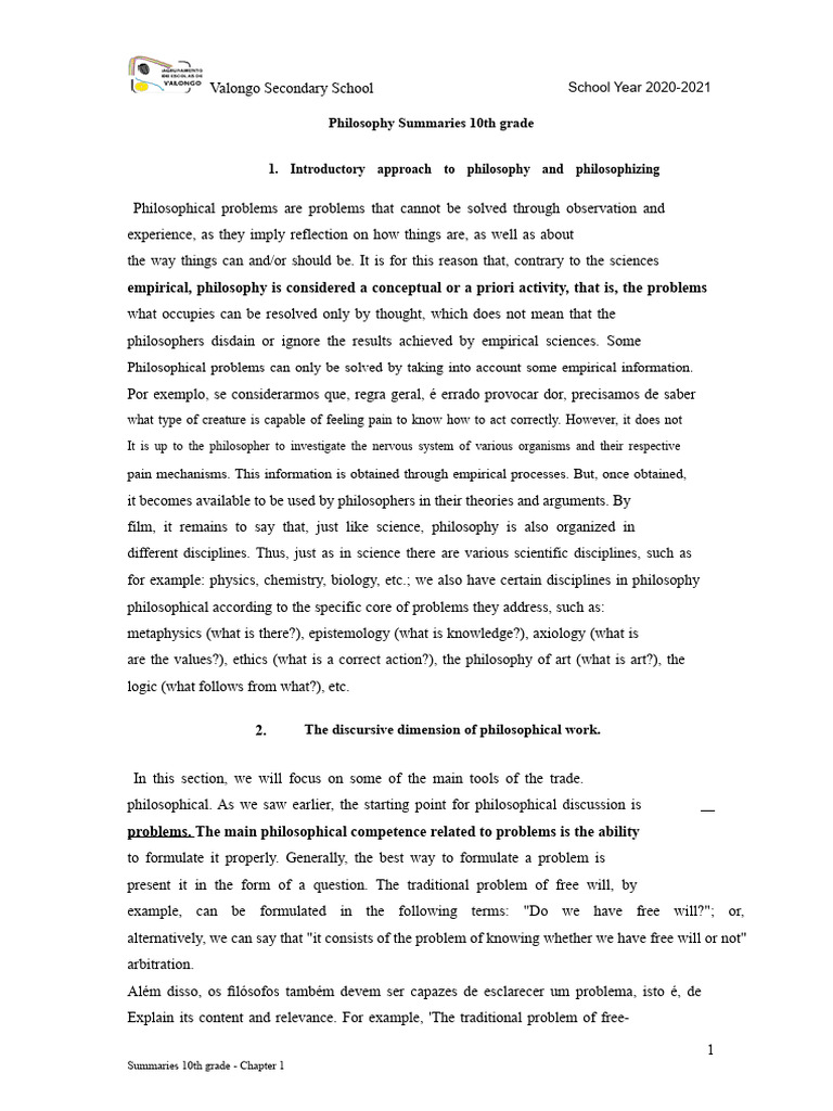 Summaries 10th grade Philosophy 1st chapter | PDF | Argument | Logical ...