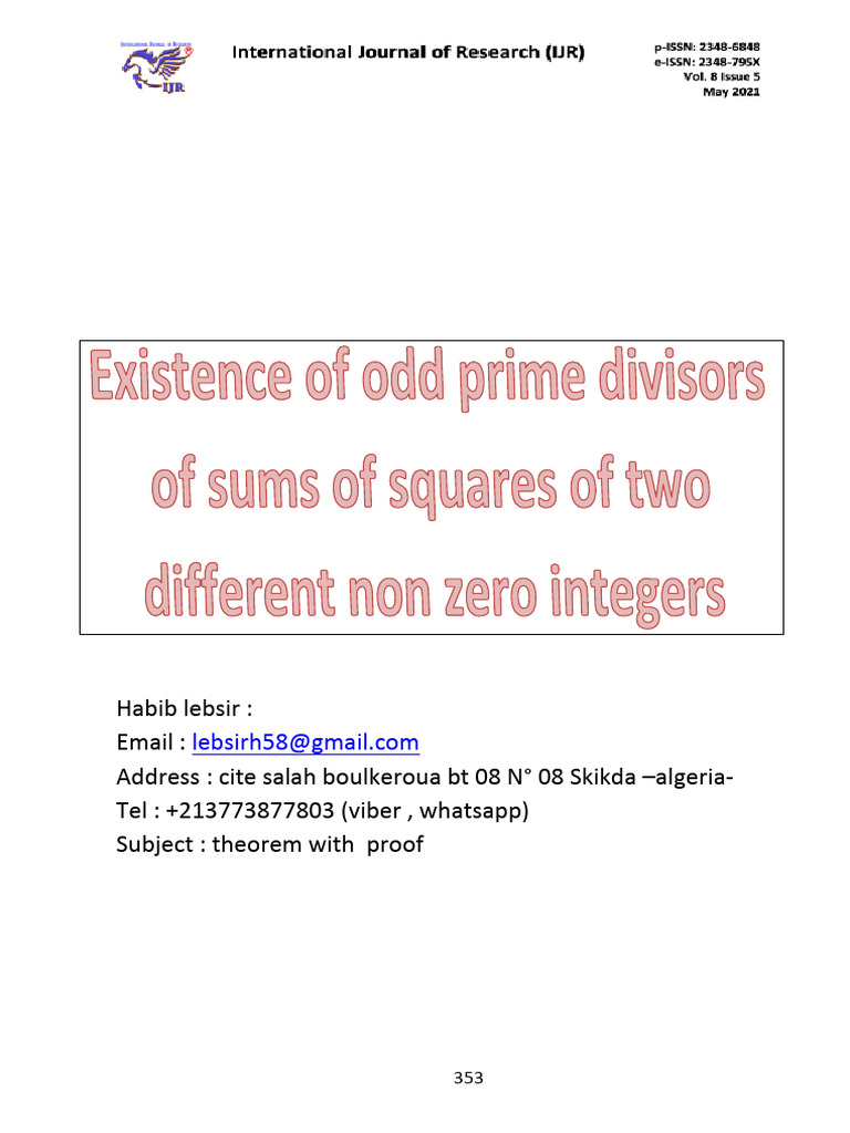 Existence of odd prime divisors e sums of squares of two different non ...