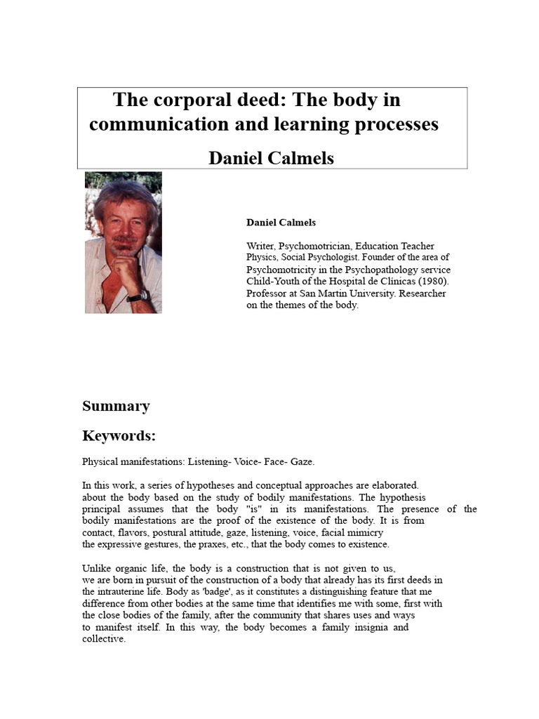 The Corporal Gesta - Calmels | PDF | Visual Perception | Nonverbal ...