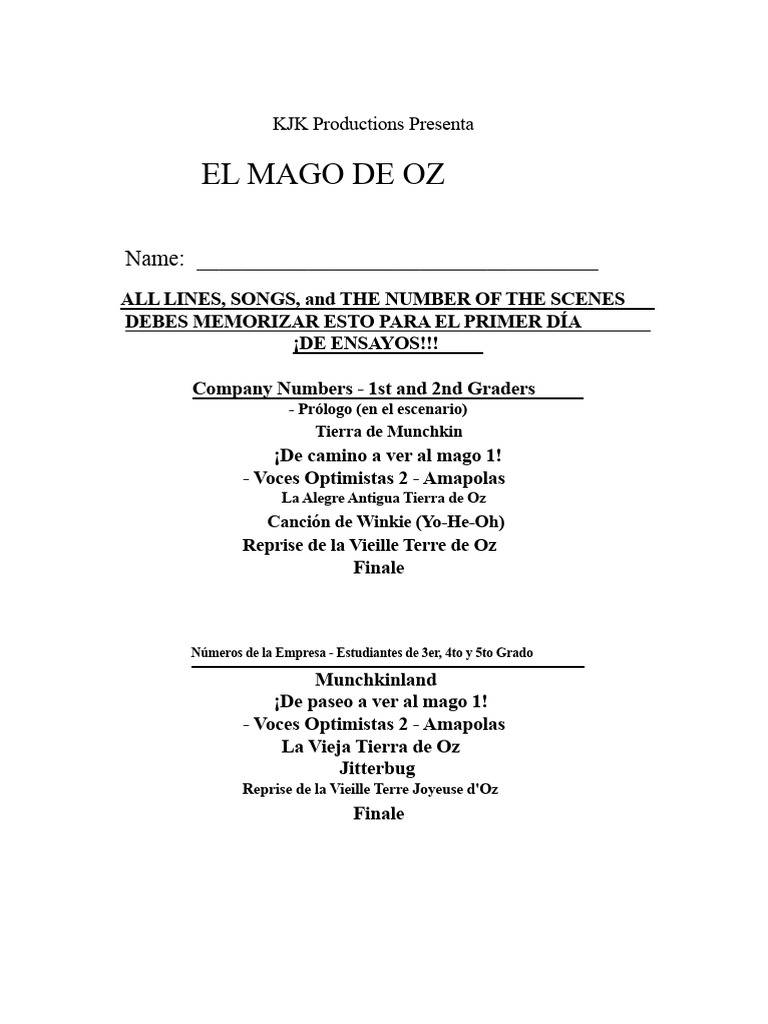 Guion Del Mago de Oz - Heathcote 3-5 Final PDF | PDF