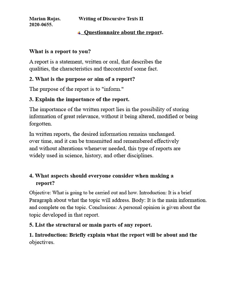 Questionnaire About The Report | PDF