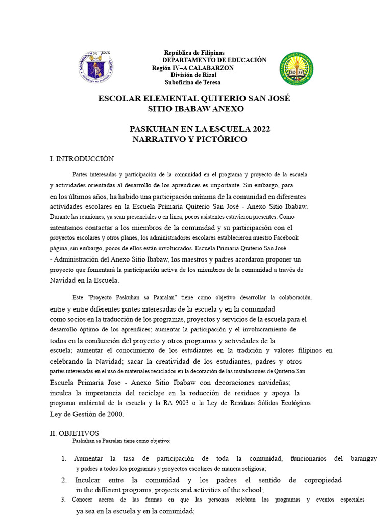 Informe narrativo de Paskuhan Sa Paralan | PDF | Reciclaje | Escuelas