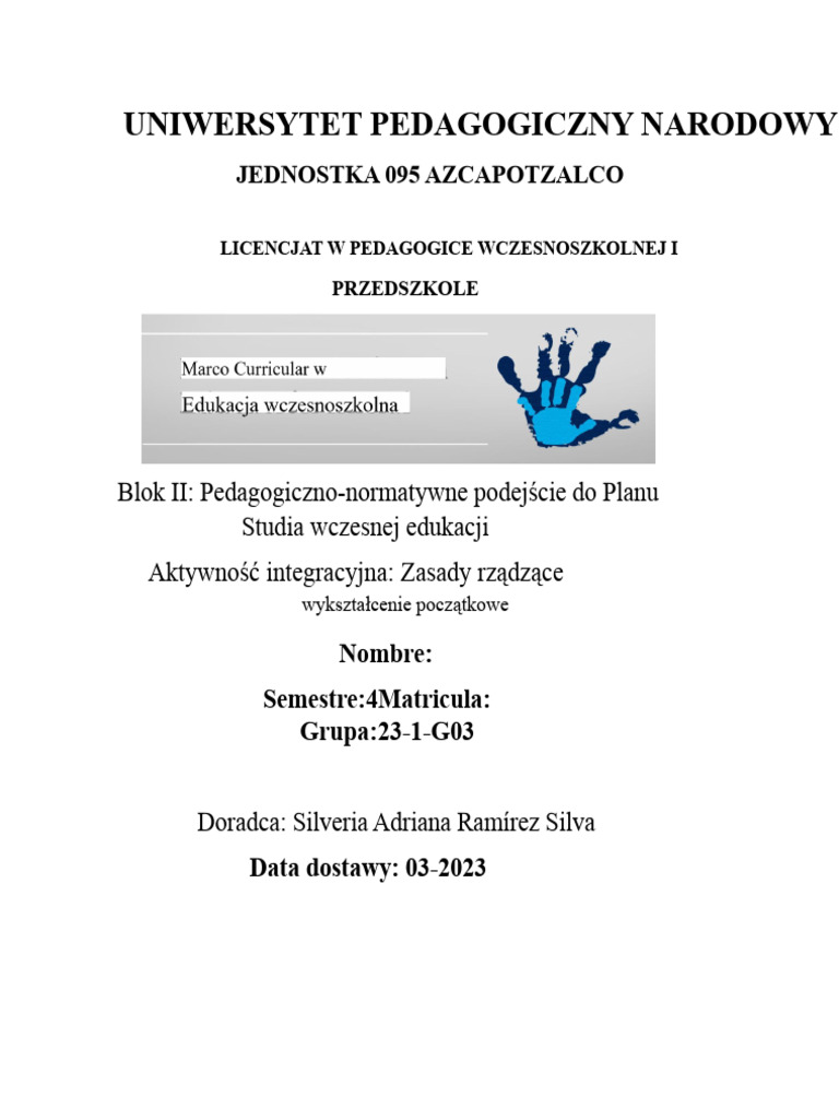 Integracyjne Zadanie Zasady Przewodnie Edukacji Wczesnoszkolnej 1 | PDF