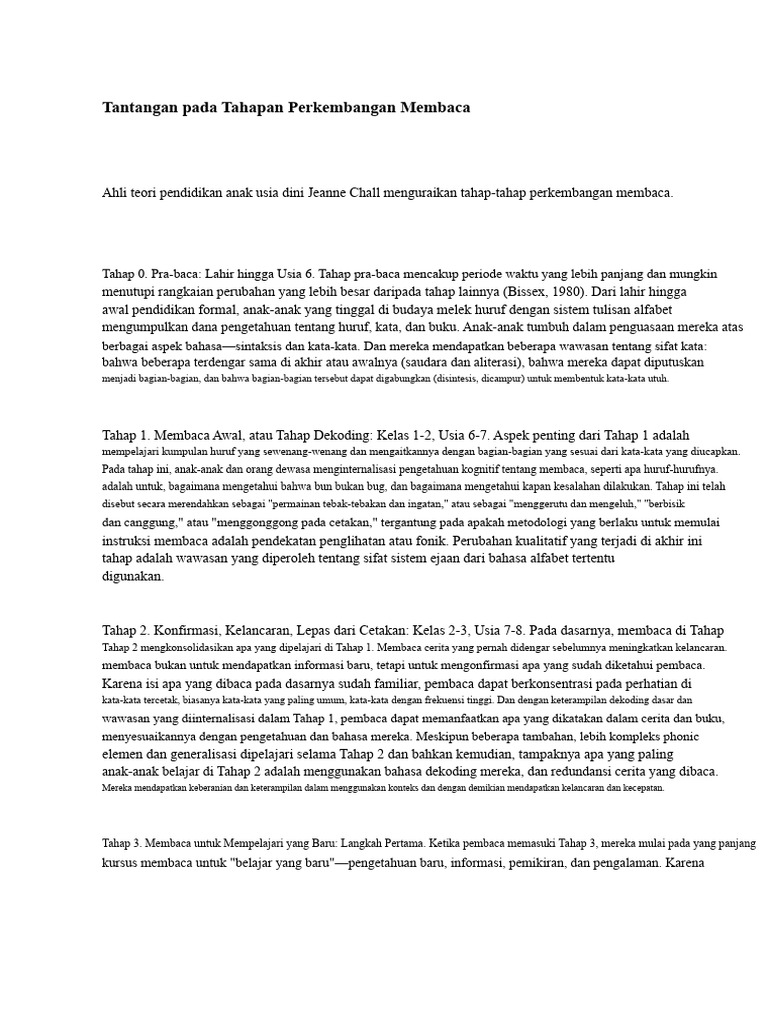 Tahapan Perkembangan Membaca Anak | PDF