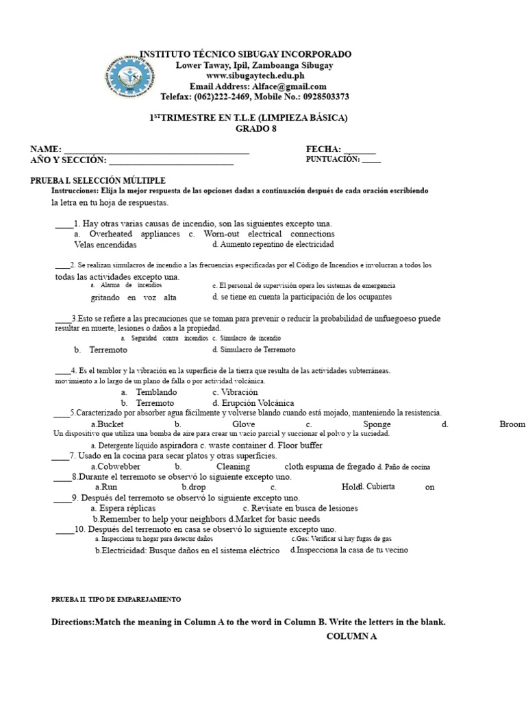 EXAMEN DEL PRIMER TRIMESTRE - LIMPIEZA | PDF | Temblores