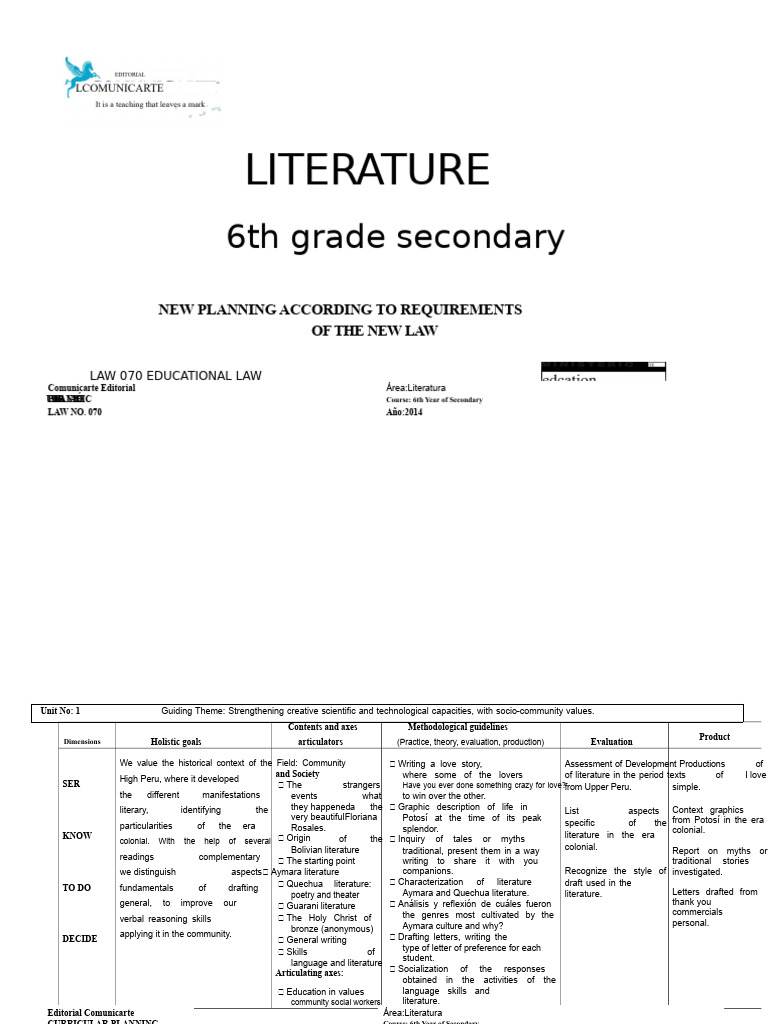 Planning Literature 6th Grade Secondary. | PDF | Narrative | Poetry